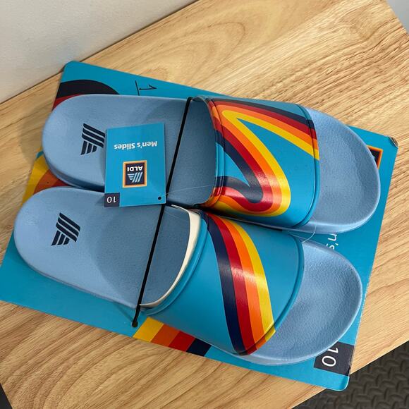 Aldi's | Shoes | Aldis Comfort Slide Sandals Men Size Blue Rainbow ...